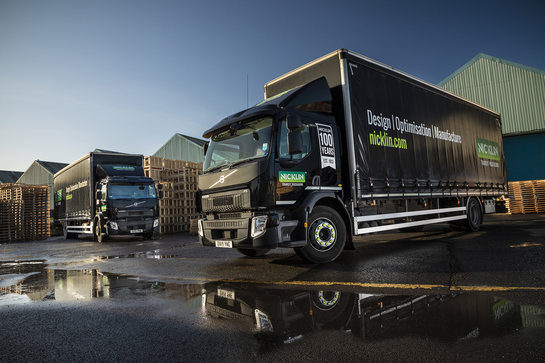 Five new Volvo FEs are fresh out of the box at Nicklin Transit Packaging